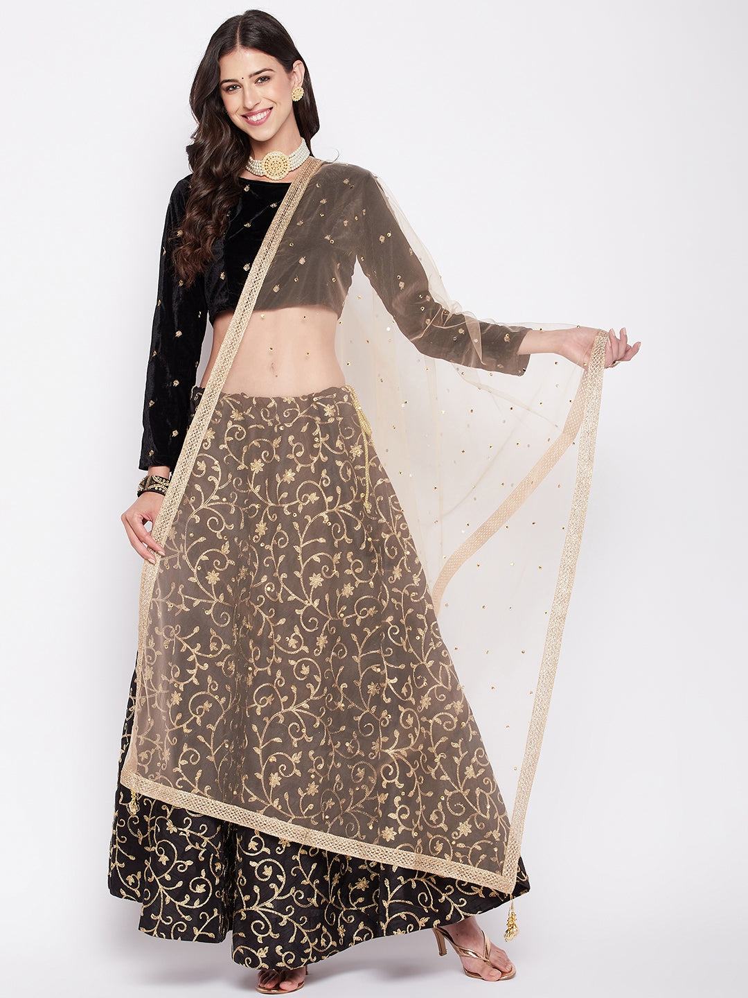 Buy Clora Fawn Sequinned Net Dupatta Online at Best Price - Clora Creation